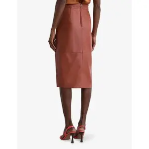 REISS Miley High-rise Leather Midi Skirt