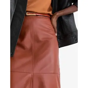 REISS Miley High-rise Leather Midi Skirt