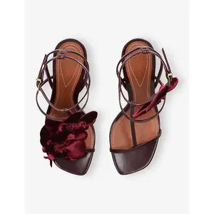 Zimmermann Orchid Appliqué High Stiletto Sandals - Red/dark