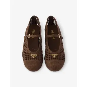 Prada Triangle Logo Crochet Ballerina Flats - Brown