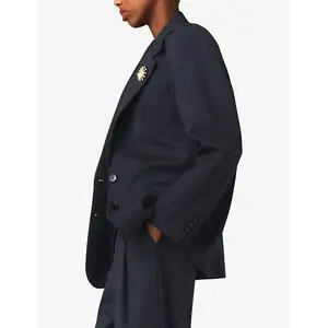 Maje Pinstripe Wool-blend Suit Jacket With Chain Belt