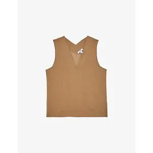 REISS Mira V-neck Sleeveless Woven Top - Camel