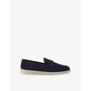 Prada Suede Loafers With Triangle Plaque - Blue
