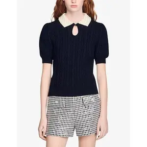 Sandro Embellished Collar Cable Knit Jumper - Black