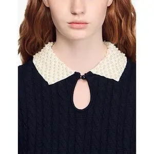 Sandro Embellished Collar Cable Knit Jumper - Black