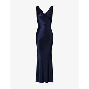 House Of Cb Safaira Cowl-neck Satin Maxi Dress - Blue