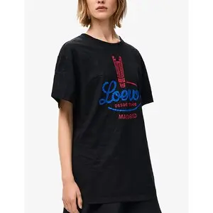 Loewe Brand-print Relaxed-fit Woven T-shirt - Black