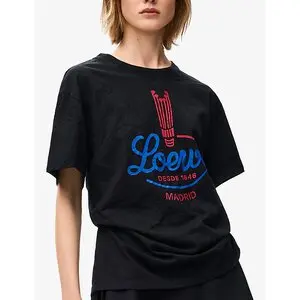 Loewe Brand-print Relaxed-fit Woven T-shirt - Black