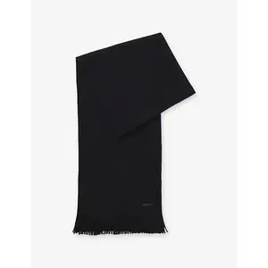 BOSS Raschel-knit Logo-embroidered Wool Scarf - Black