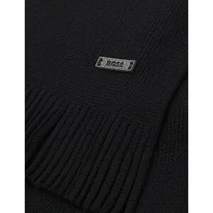 BOSS Raschel-knit Logo-embroidered Wool Scarf - Black
