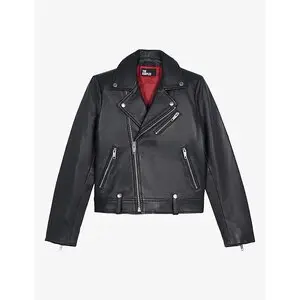 The Kooples Asymmetric Fastened Lambskin Leather Biker Jacket - Black