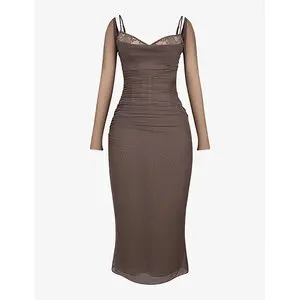 House Of Cb Katarina Corseted Stretch-woven Maxi Dress - Smoke