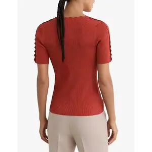 REISS Marcy Scalloped-trim Knitted Top - Rust Red