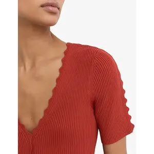 REISS Marcy Scalloped-trim Knitted Top - Rust Red