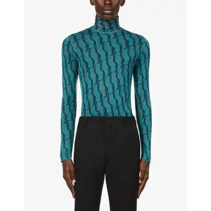 Prada Geometric-pattern Turtleneck Wool Sweatshirt - Turquoise