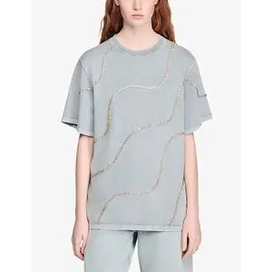 Sandro Rhinestone Embellished Cotton T-shirt