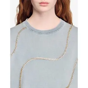 Sandro Rhinestone Embellished Cotton T-shirt