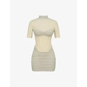 House Of Cb Stretch-mesh Mini Dress - Fog