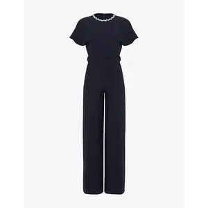 PHASE EIGHT Embellished Neckline Woven Jumpsuit - Navy