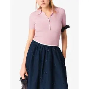 Maje Flared Sequin-embroidered Denim Midi Skirt - Navy