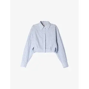 Sandro Checked Cropped Cotton Shirt - Blu / White