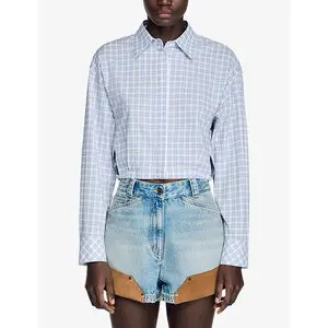 Sandro Checked Cropped Cotton Shirt - Blu / White