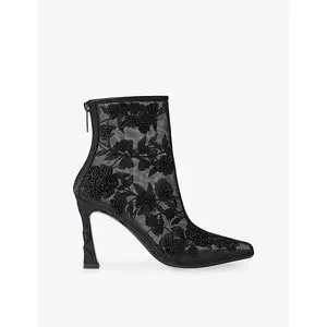 Kurt Geiger Transform Embroidered Woven Heeled Ankle Boots - Black/comb