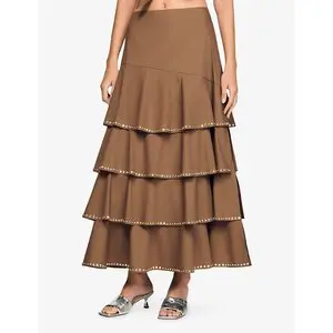 Sandro Tiered Maxi Skirt With Rhinestone Embellishments