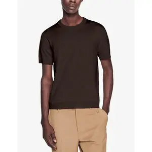 Sandro Crewneck Classic-fit Knitted T-shirt - Chocolate