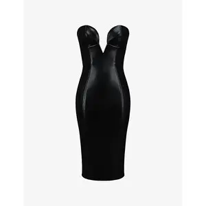 House Of Cb Shia Strapless Plunge Neck Midi Dress - Black