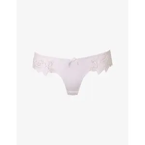Agent Provocateur Lindie Mid-rise Embroidered Floral Mesh Briefs - Sand/ivory