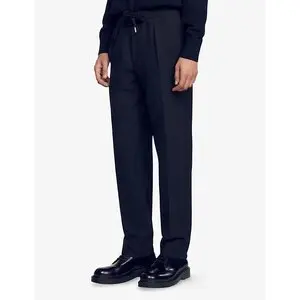 Sandro Drawstring-waist Straight-leg Woven Trousers - Black
