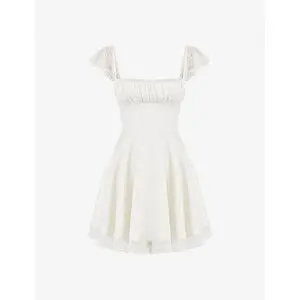 House Of Cb Kaia Square-neck A-line Woven Mini Dress - Ivory