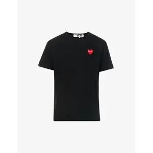 Play Comme Des Garcon Heart Logo-embroidered Cotton-jersey T-shirt - Black