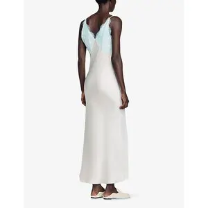 Sandro Satin Maxi Dress With Lace Trim