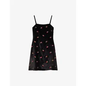 OMNES Jules Floral-embroidered Velvet Mini Dress - Black