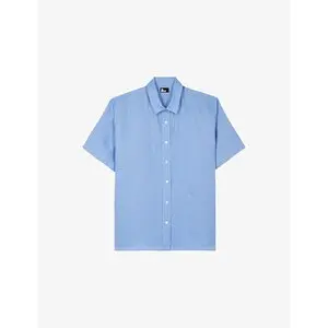The Kooples Short-sleeved Brand-embroidered Linen Shirt - Blue