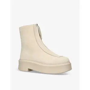 THE ROW Zipped Grained Leather Ankle Boots - Beige
