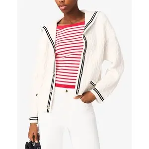Maje Boat Neck Cable Knit Wool Cardigan - Ecru