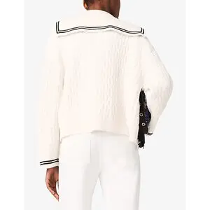 Maje Boat Neck Cable Knit Wool Cardigan - Ecru