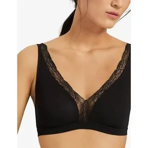 Hanro Triangle-cup Lace-trim Stretch-cotton Bra - Black