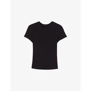 Maje Brand-embroidered Stretch-cotton T-shirt - Black