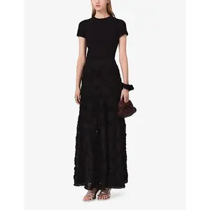 Maje Brand-embroidered Stretch-cotton T-shirt - Black