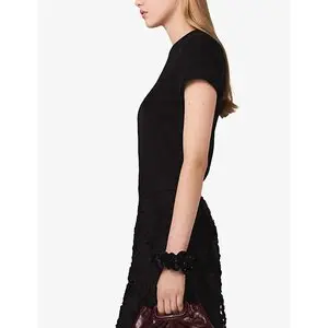 Maje Brand-embroidered Stretch-cotton T-shirt - Black