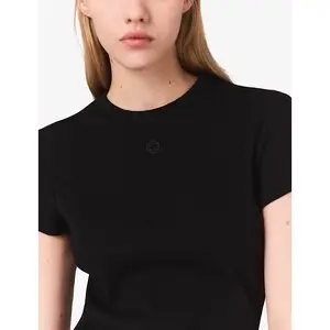 Maje Brand-embroidered Stretch-cotton T-shirt - Black