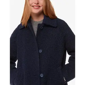 Whistles Romy Collared Boucle Wool-blend Coat - Navy