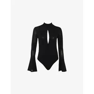 House Of Cb Lois High-neck Stretch-woven Bodysuit - Black
