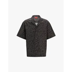 Hugo Logo-print Short-sleeve Cotton Shirt - Black