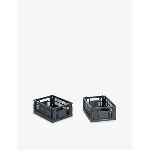 HAY Colour Stackable Mini Plastic Crates Set Of Two Charcoal