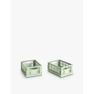 HAY Colour Stackable Mini Plastic Crates Set Of Two - Mint